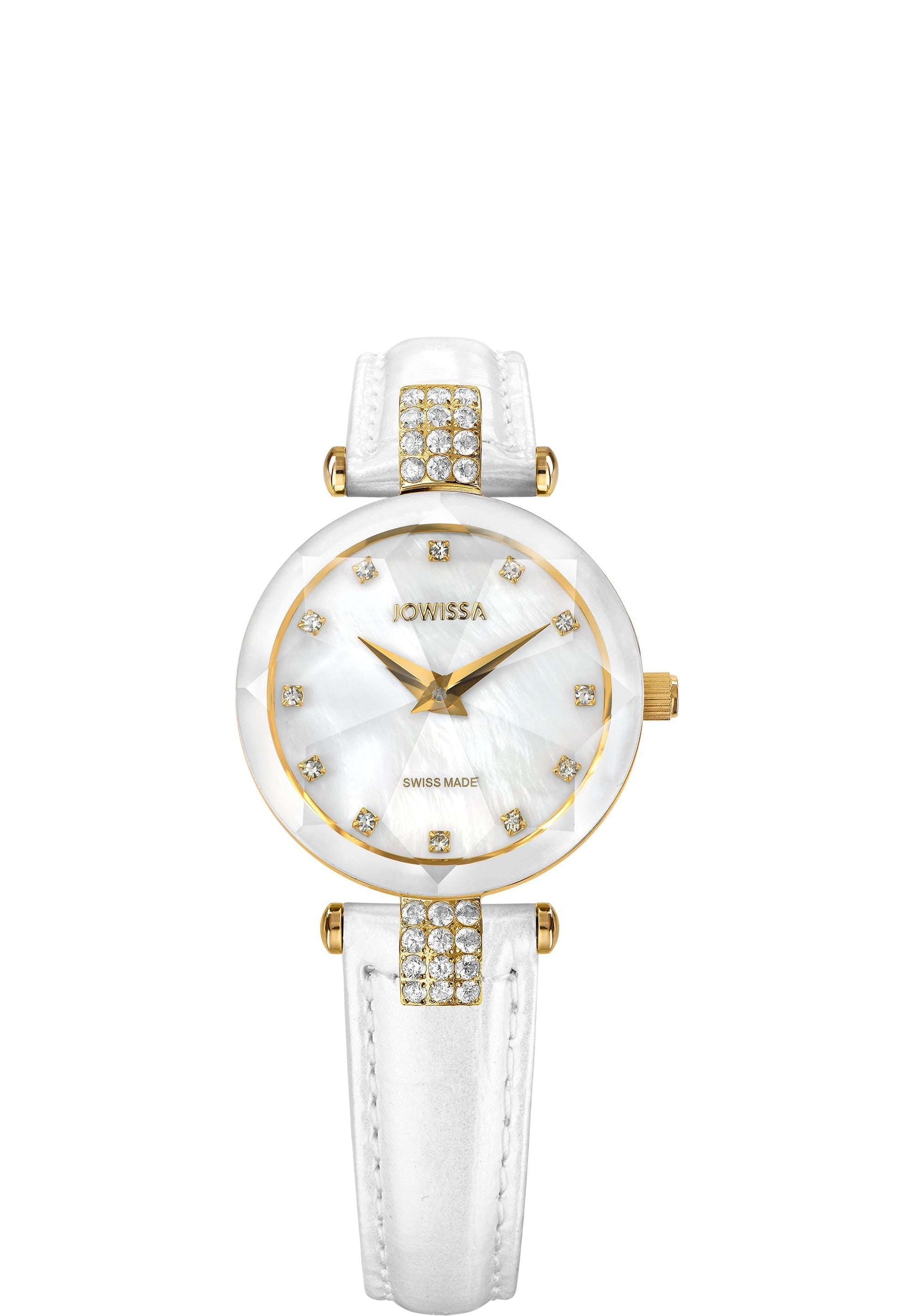 Gold White Swiss Woman Watch 25mm Facet Strass J5.618.S – Jowissa